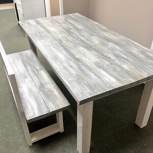 White Wash Farmhouse Table With Bench: Rustic Gray Wood Dining Set - Etsy