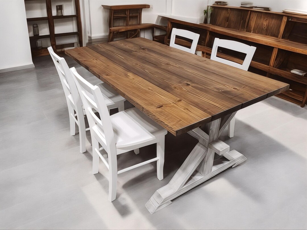 6ft Table Set - Trestle Style Base - With Chairs - Dining or Kitchen ...