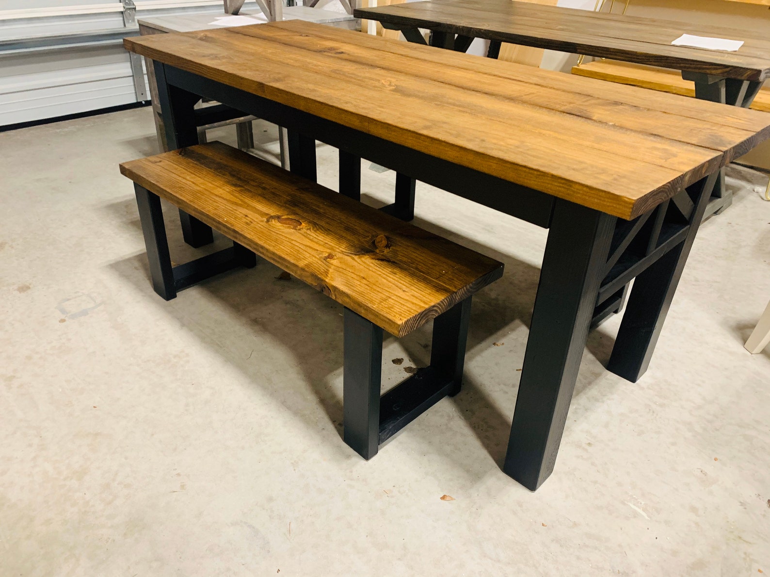 Rustic Wooden Farmhouse Table Set With Provincial Brown Top - Etsy