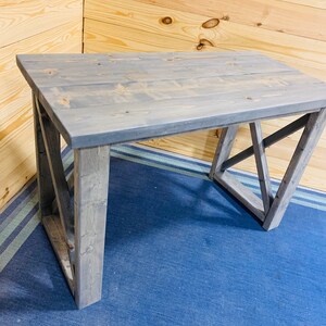 Rustic Farmhouse Desk With Gray Stained Finish and X Accents, Wooden ...
