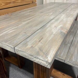 Narrow Farmhouse Dining Table Set: Provincial Brown, Gray Whitewash Top ...