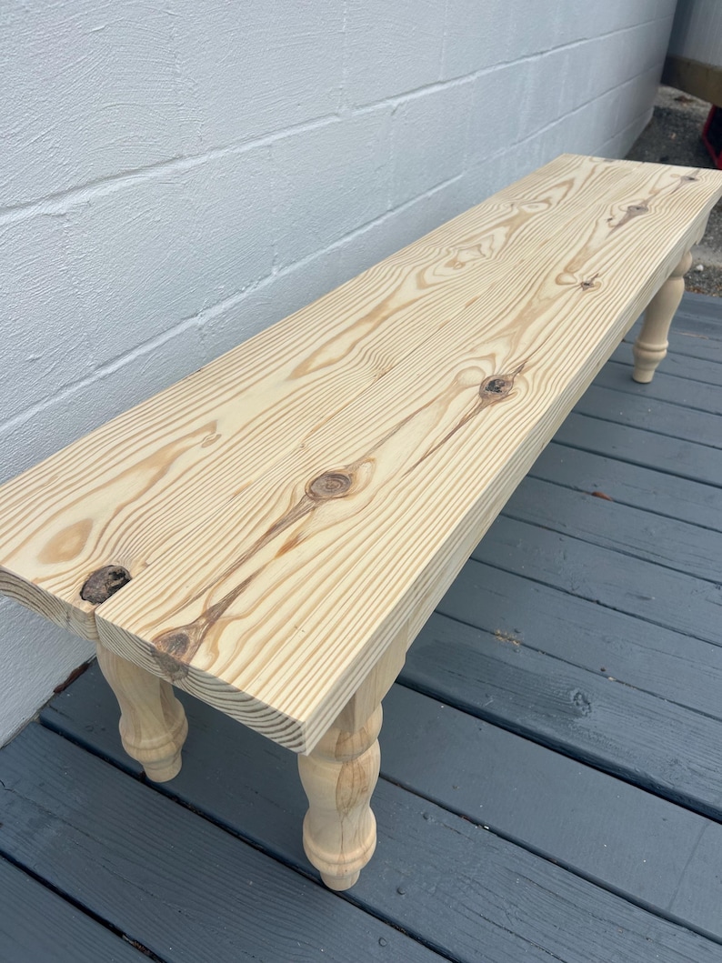 Unfinished Pine Wood Farmhouse Bench With Turned Legs - Etsy