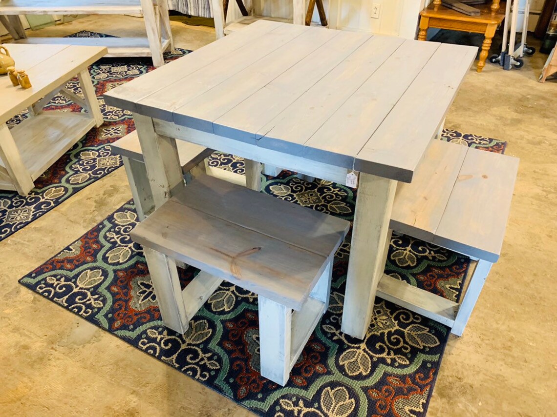 Square Farmhouse Table Rustic Farmhouse Table Dining Set | Etsy