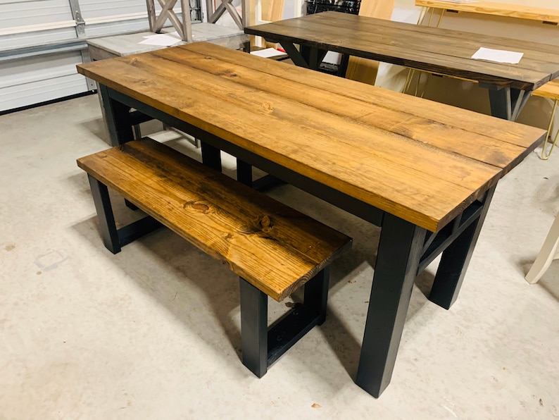 Rustic Wooden Farmhouse Table Set With Provincial Brown Top - Etsy