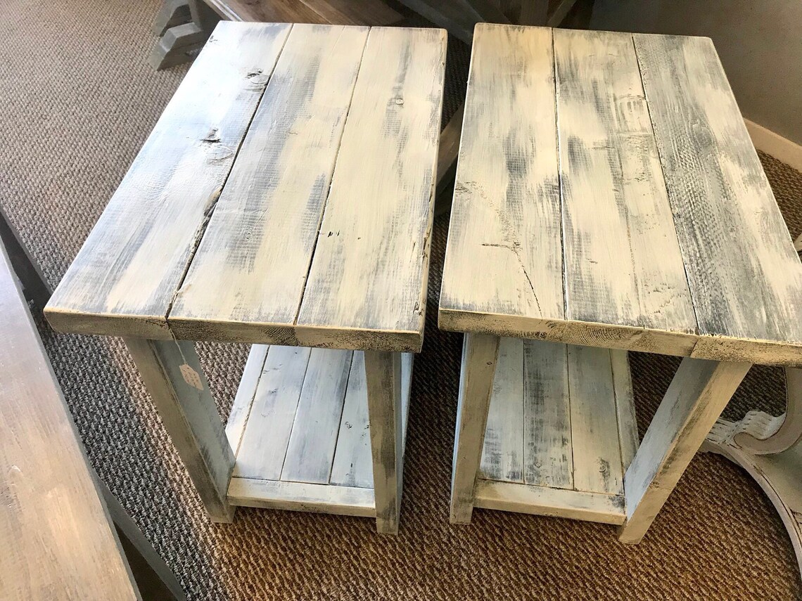 Rustic Handmade Long End Tables Set with Shelve Distressed | Etsy