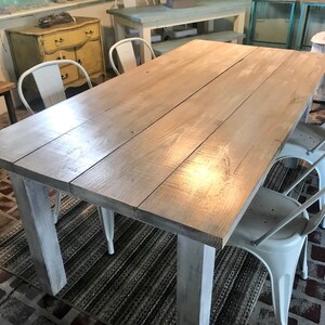 White Wash Farmhouse Table With Metal Chairs Rustic Wooden Gray White ...