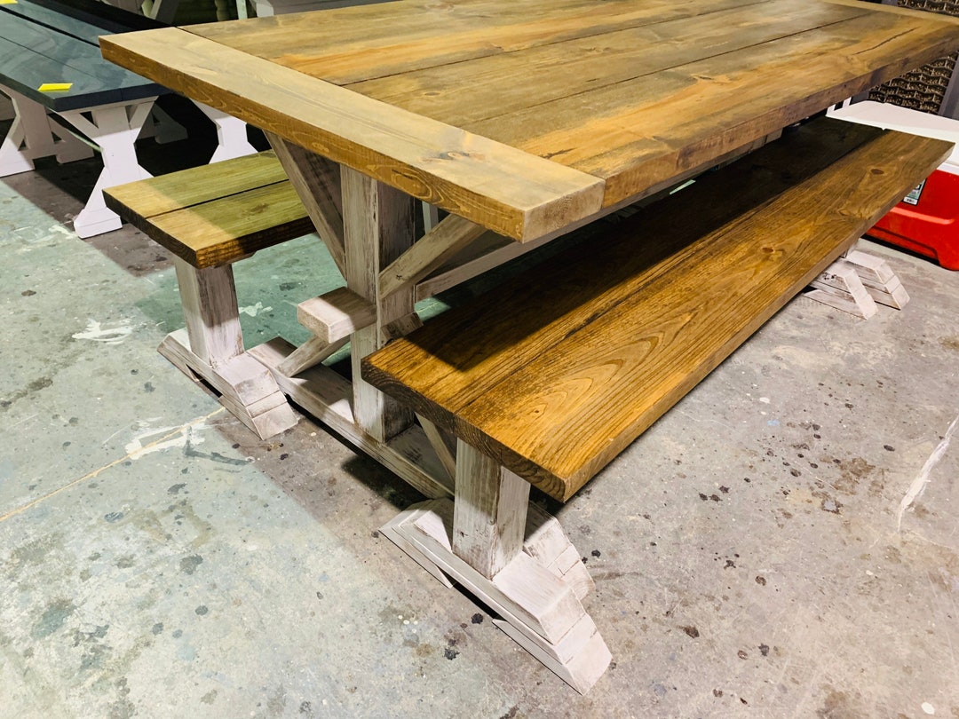 Farmhouse Dining Table Set: Provincial Brown Breadboards, White ...