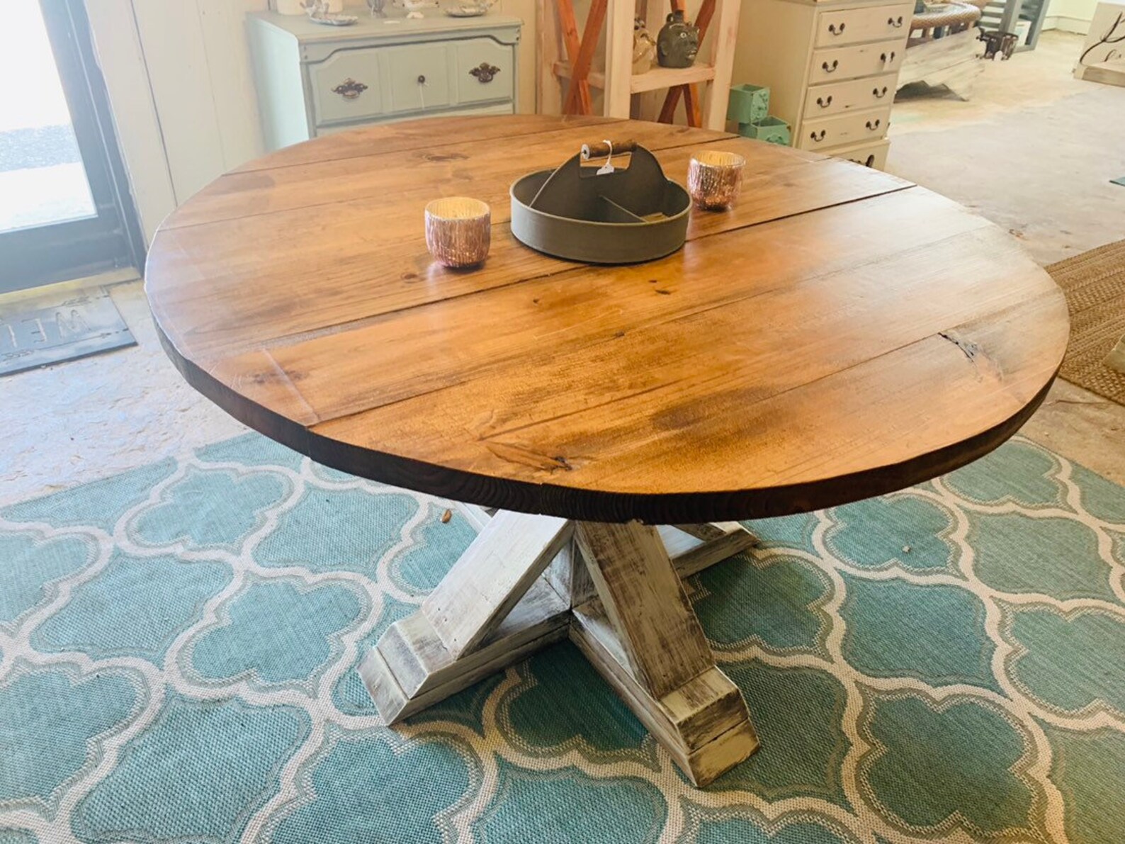 Round Farmhouse Table Single Trestle Style Base Provincial - Etsy