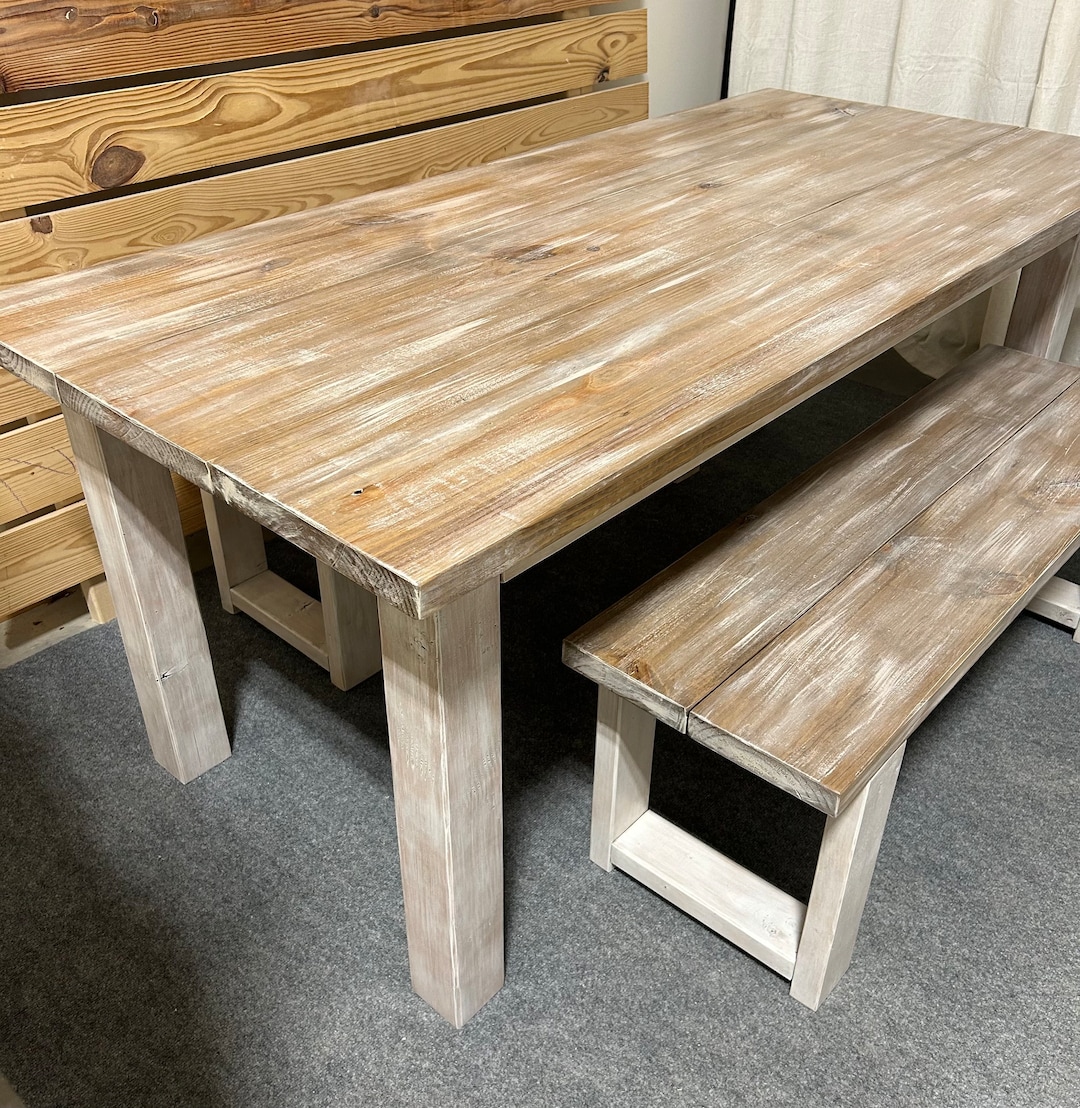 Small Farmhouse Table With Benches, White Wash, Special Walnut ...