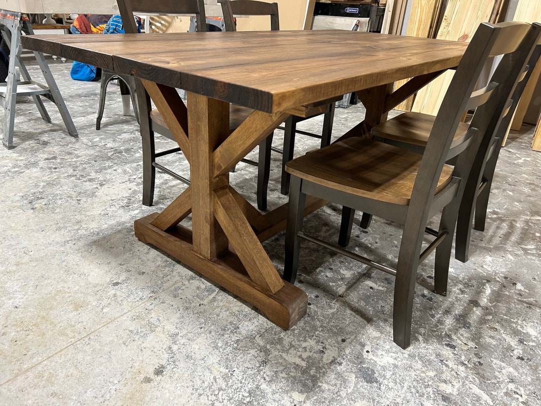 Modern Farmhouse Table With Trestle Base and Chair Option, 6ft Stained ...