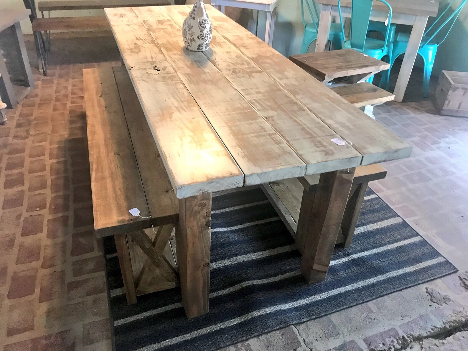 7ft Rustic Weathered Farmhouse Dining Table Diset With Wooden - Etsy