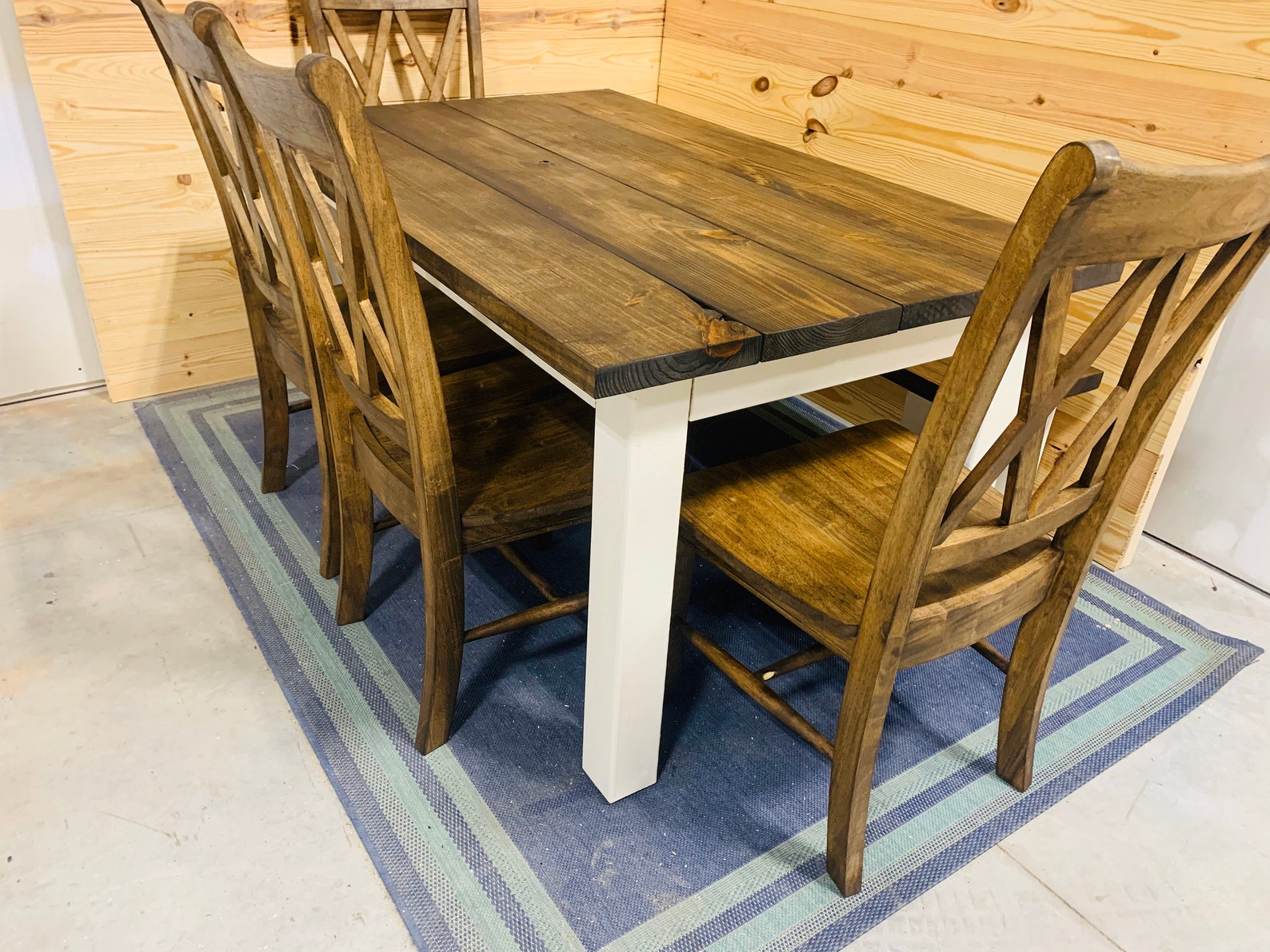 Rustic Farmhouse Table Set With Bench and Chairs White Base | Etsy