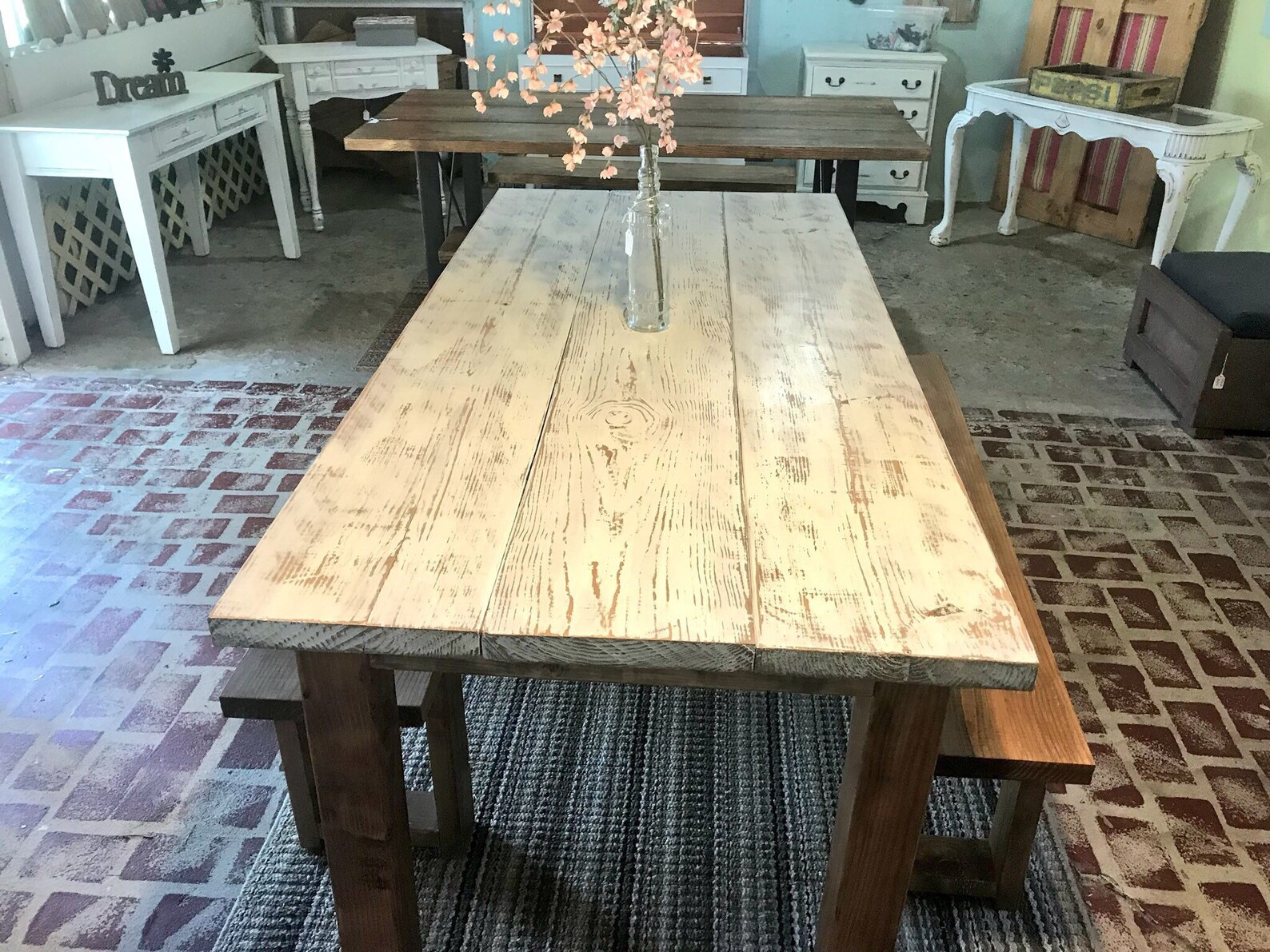 Rustic Weathered Farmhouse Table Set With Wooden Benches - Etsy