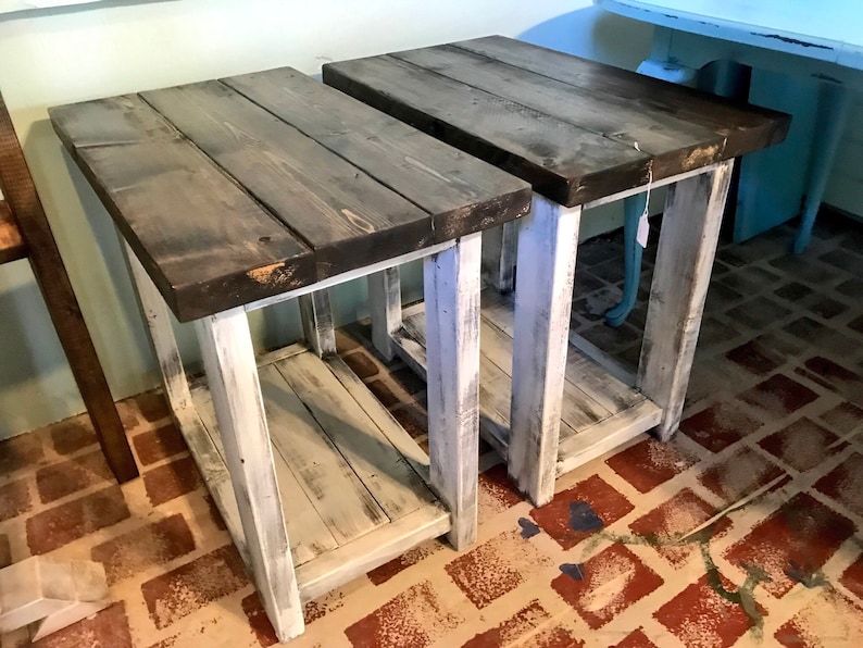 Rustic Handmade Long End Tables Set with Shelve Distressed | Etsy