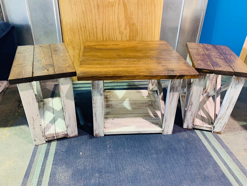 Rustic Farmhouse Table Set: Distressed White & Provincial Brown - Etsy