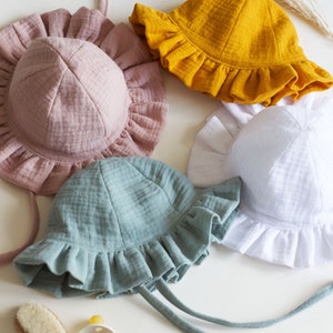 Dusky Pink Baby Sun Hat: Cotton Muslin Frill Brim - Etsy