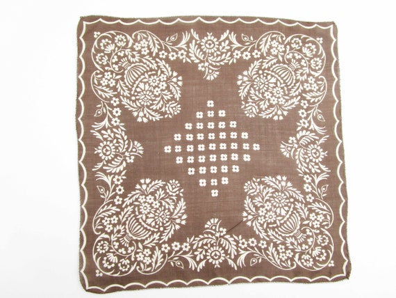 Brown Patterning on White Hanky - Handkerchief - Gi… - Gem