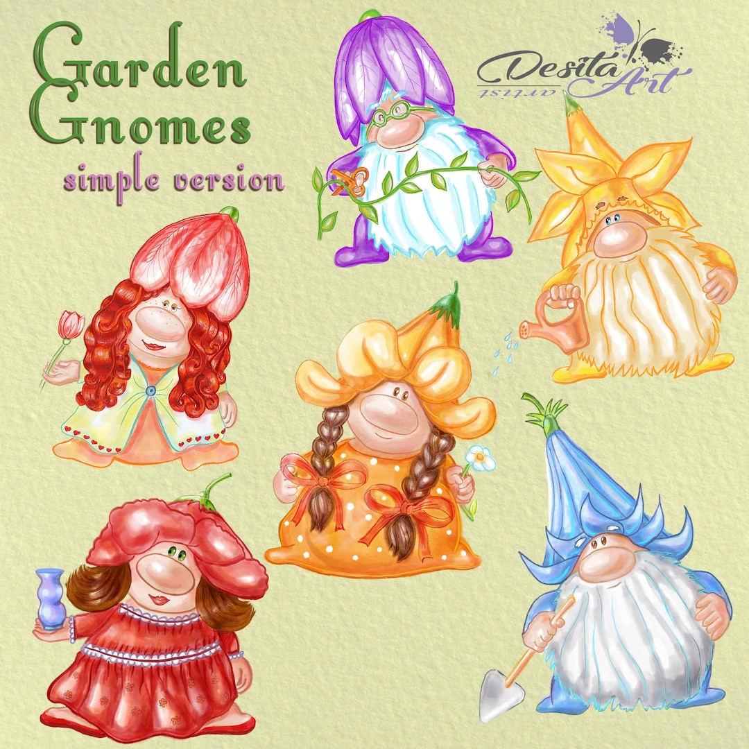 Garden Gnomes Hand Painted Watercolor Clip-art. Version Simple - Etsy