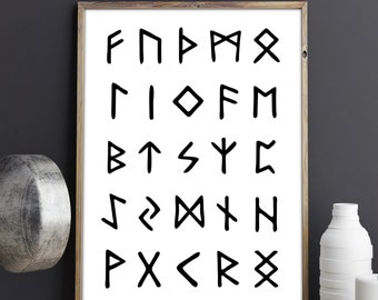 Viking Runes, Wall Art, Printable Art, Viking Alphabet, Black and White ...