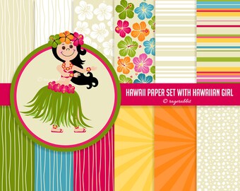 Summer Digital Paper Set With Hibiscus Flowers Clip Arts | Etsy