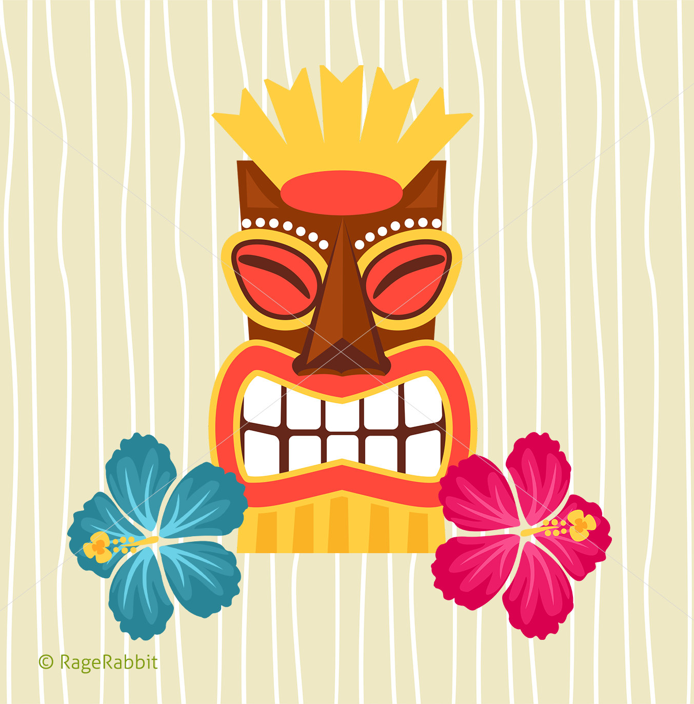 Hawaiian Luau Tiki Party Vector Illustration Clipart Digital Clipart ...