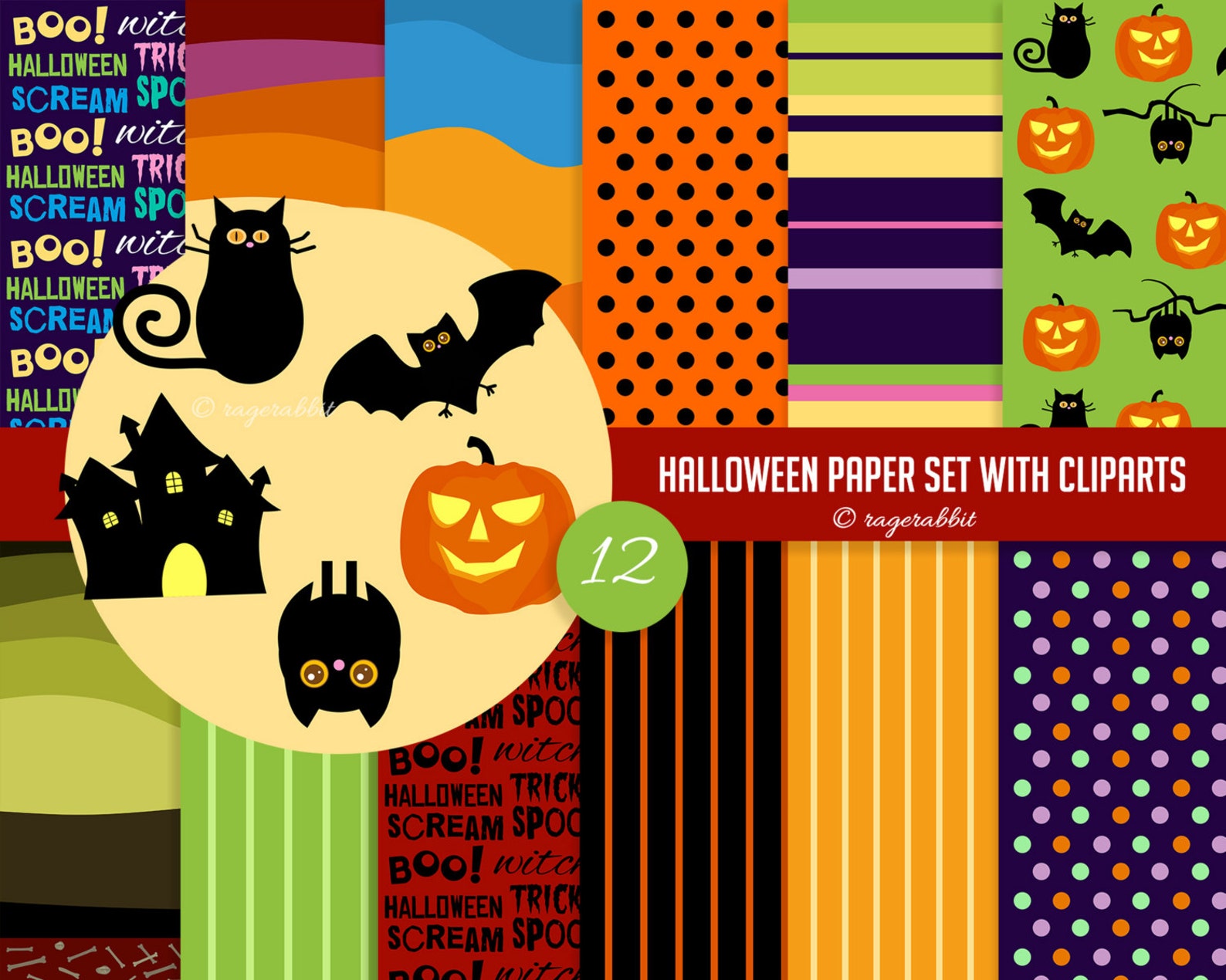 Halloween Digital Papers and Cliparts Backgrounds Party - Etsy