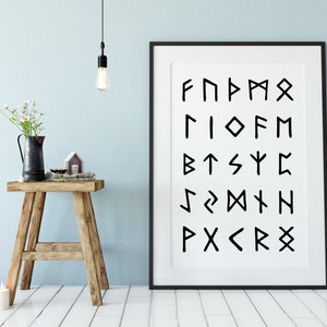 Viking Runes, Digital Print, Black and White, Alphabet, Poster ...