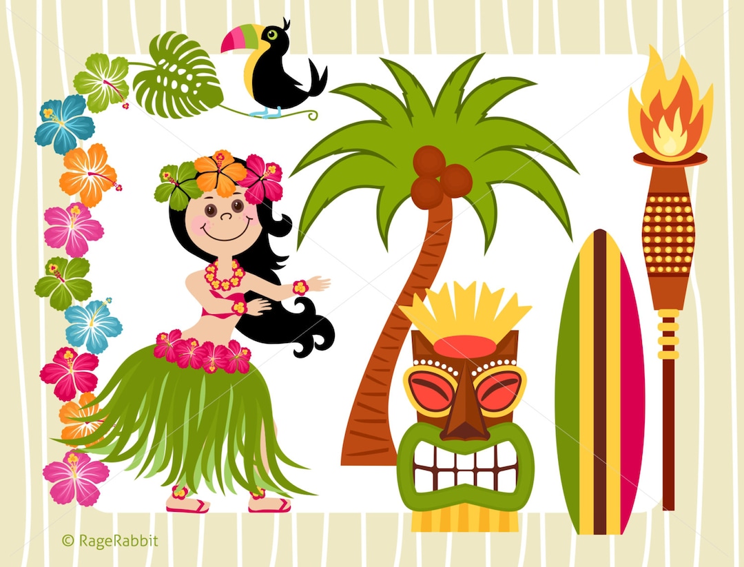 Hawaiian Luau Tiki Party Vector Illustration Clipart Digital Clipart ...