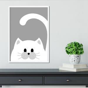White Cat Digital Poster Nursery Art Baby Room Decor Wall | Etsy