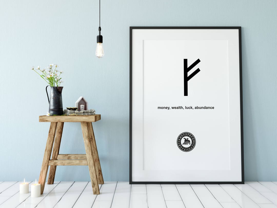 Money Wealth Luck Abundance Viking Rune, Black and White, Scandinavian ...