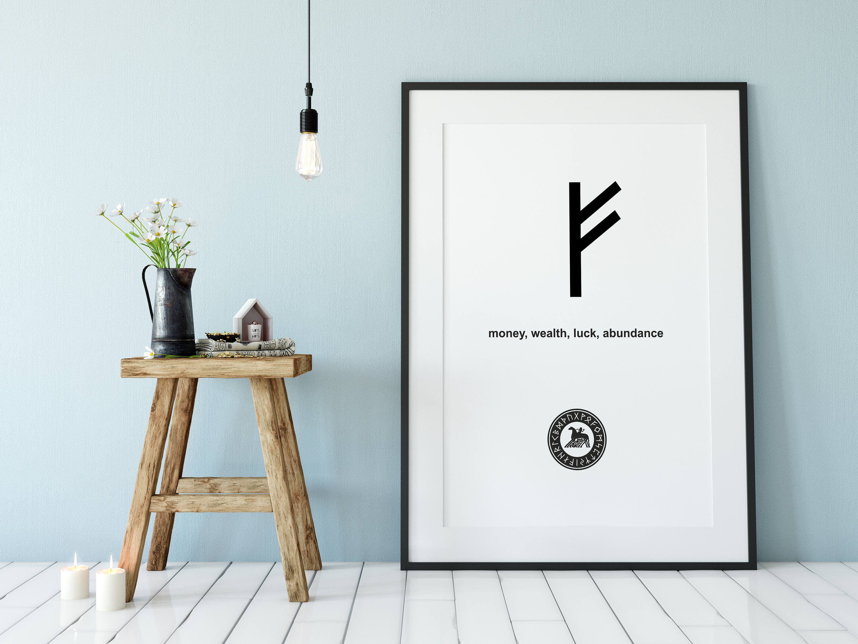 Money Wealth Luck Abundance Viking Rune, Black and White, Scandinavian ...