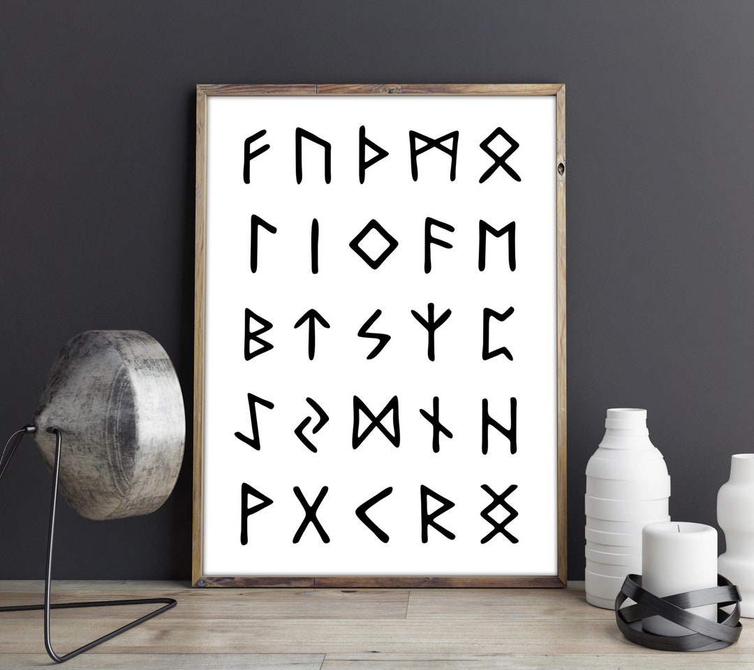 Viking Runes, Digital Print, Black and White, Alphabet, Poster ...