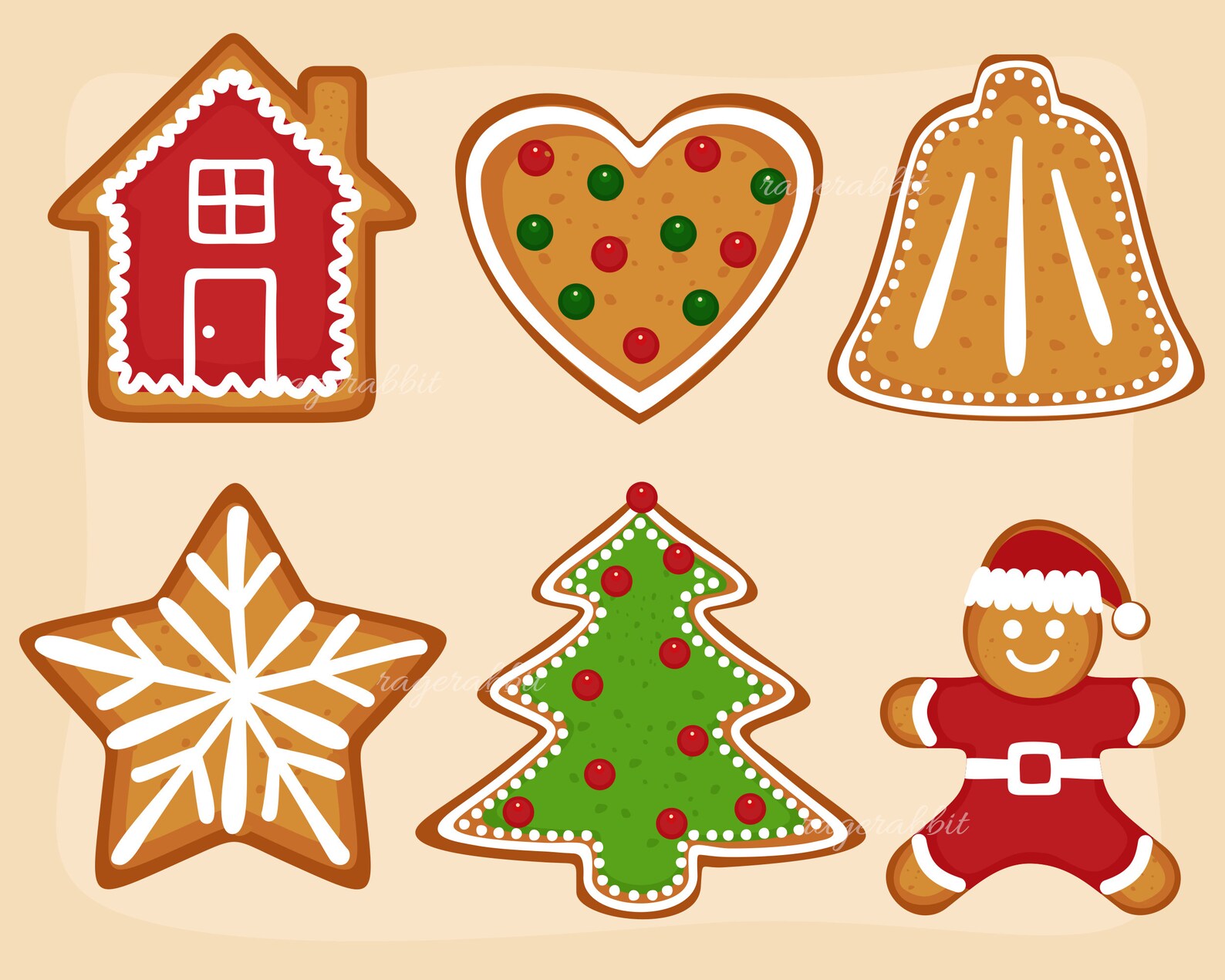 Christmas Gingerbread Cookies, Vector Illustrations, Clip Art ...