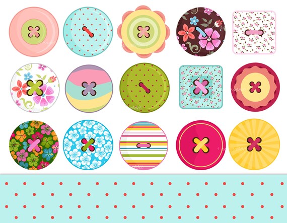 Items similar to 15 Sewing Buttons, Vector Illustrations, Colection ...