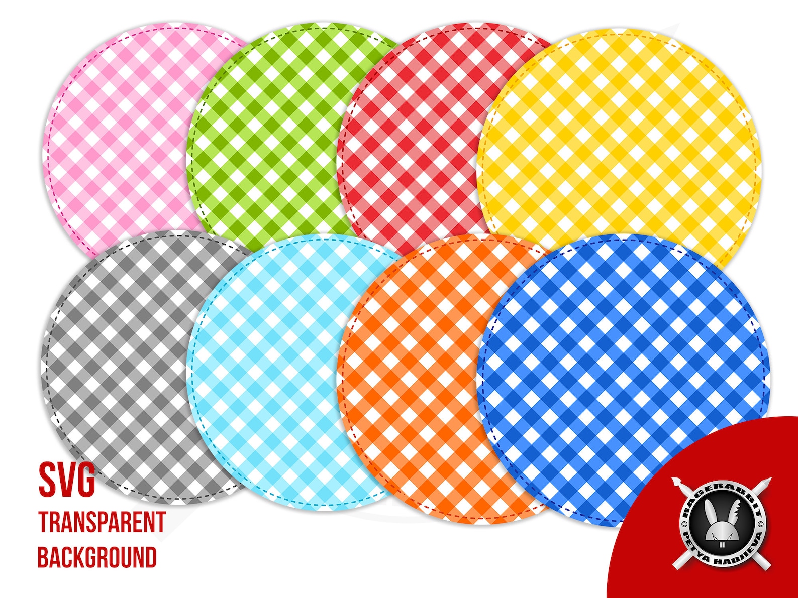 Gingham Stitched Circles SVG Files Printable Craft Supply Clip - Etsy