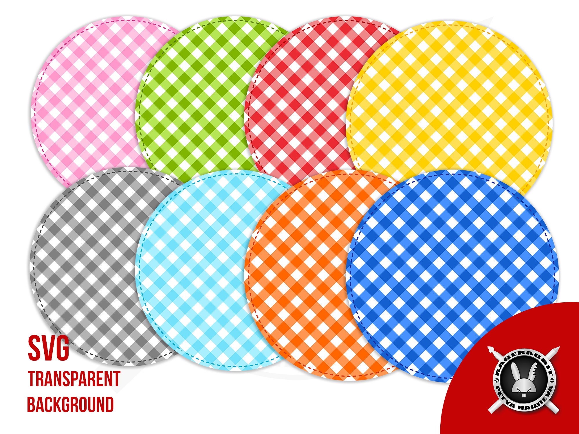Gingham Stitched Circles SVG Files Printable Craft Supply Clip Arts ...