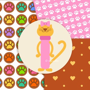 Pet Paws Digital Paper Set With Cats Fashion Cliparts, Paw Pattern, Paw ...