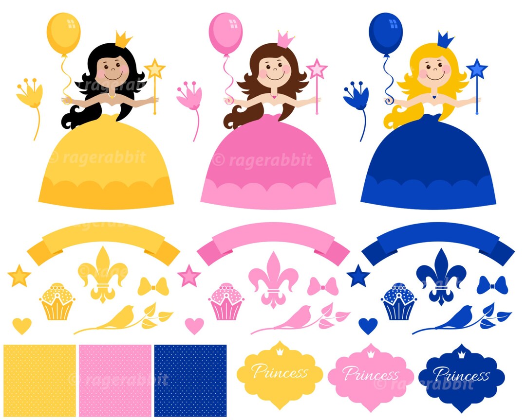 Cute Little Princesses, Clip Art, Digital Paper, Blue Princess Clipart ...