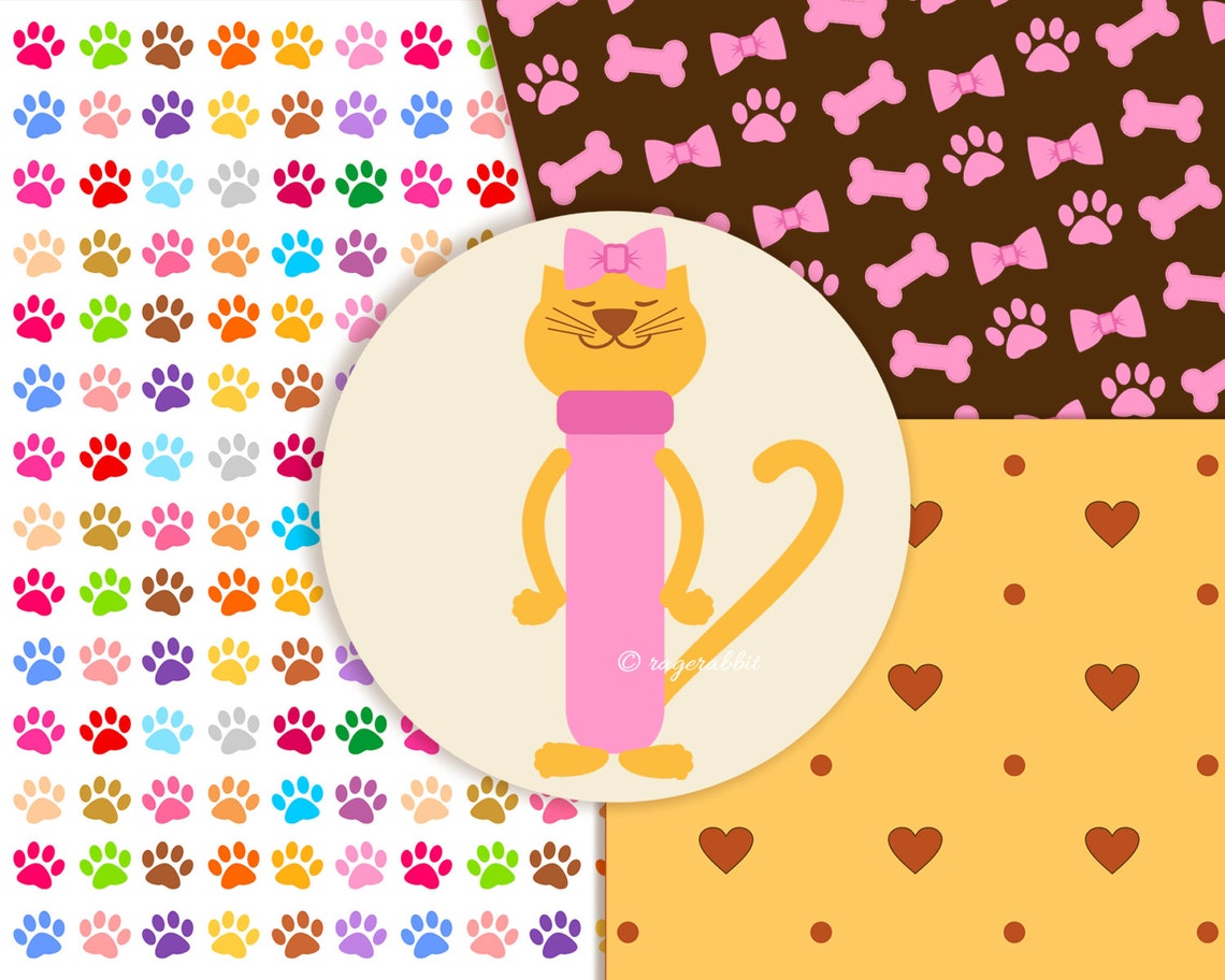 Pet Paws Digital Paper Set With Cats Fashion Cliparts Paw | Etsy