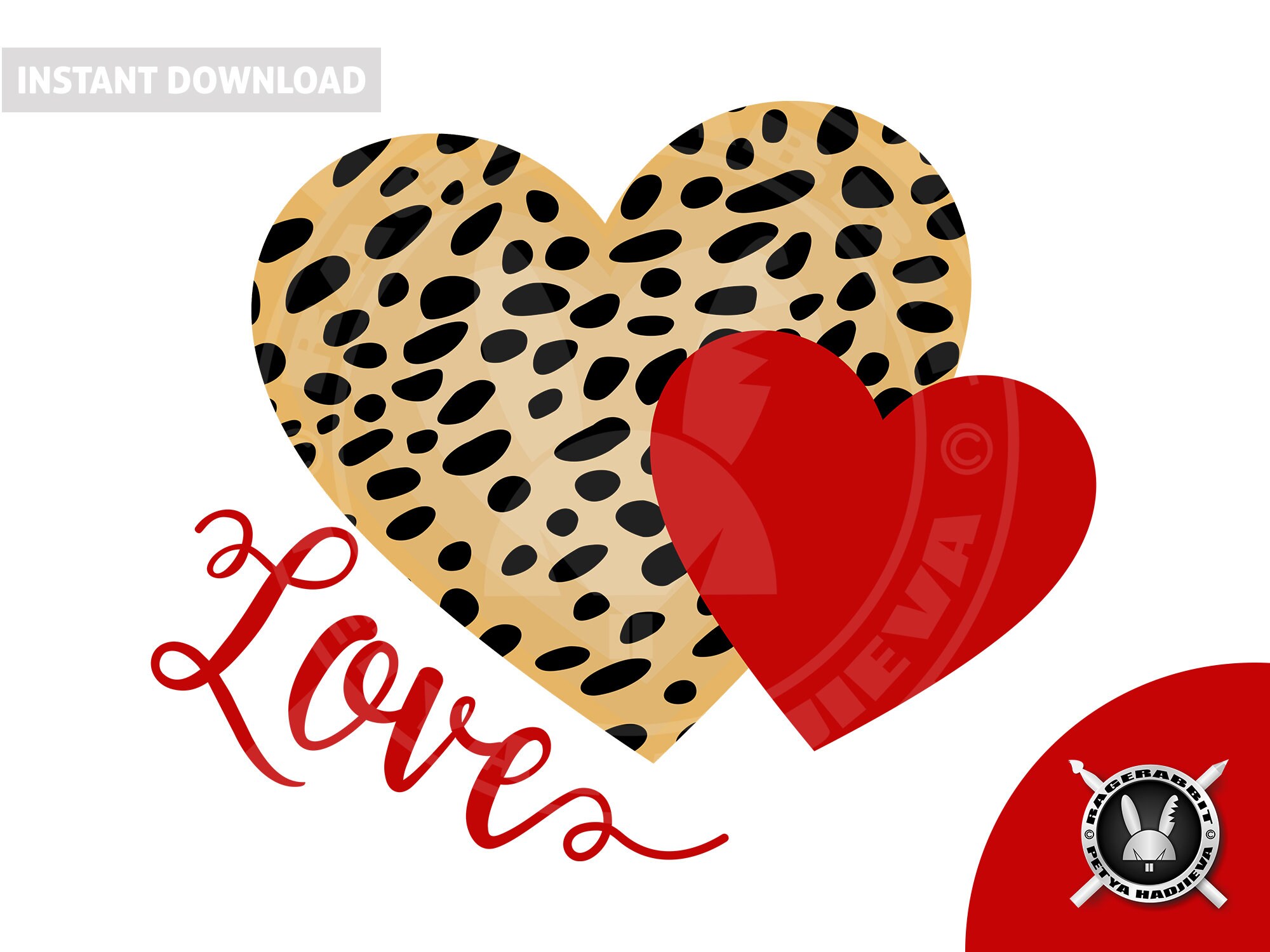 Cheetah Leopard Red Heart Love Text PNG Transparent Background ...