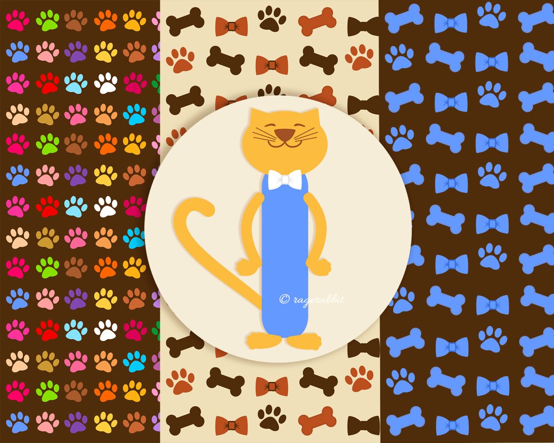 Pet Paws Digital Paper Set With Cats Fashion Cliparts Paw - Etsy