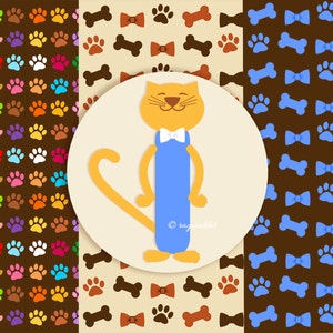 Pet Paws Digital Paper Set With Cats Fashion Cliparts, Paw Pattern, Paw ...