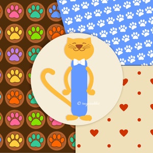 Pet Paws Digital Paper Set With Cats Fashion Cliparts, Paw Pattern, Paw ...