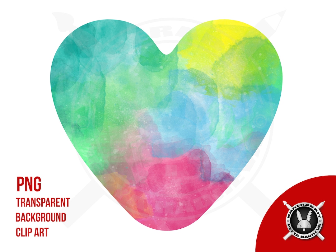 Rainbow Watercolor Heart PNG Transparent Background Clip Art Printable ...