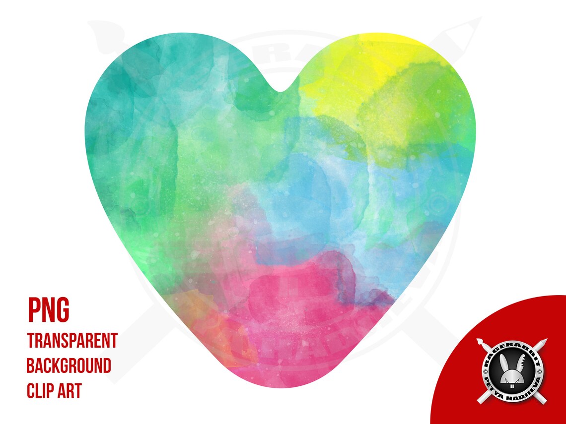 Rainbow Watercolor Heart PNG Transparent Background Clip Art Printable ...