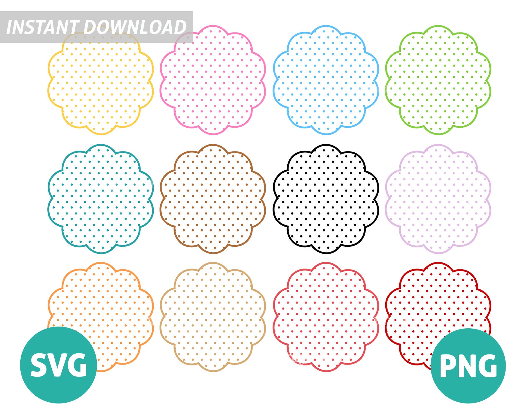 12 Scalloped Polka Dots SVG Frames Circles Backgrounds Banners ...
