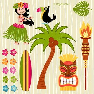 Hawaiian Luau Tiki Party Vector Illustration Clipart Digital Clipart ...