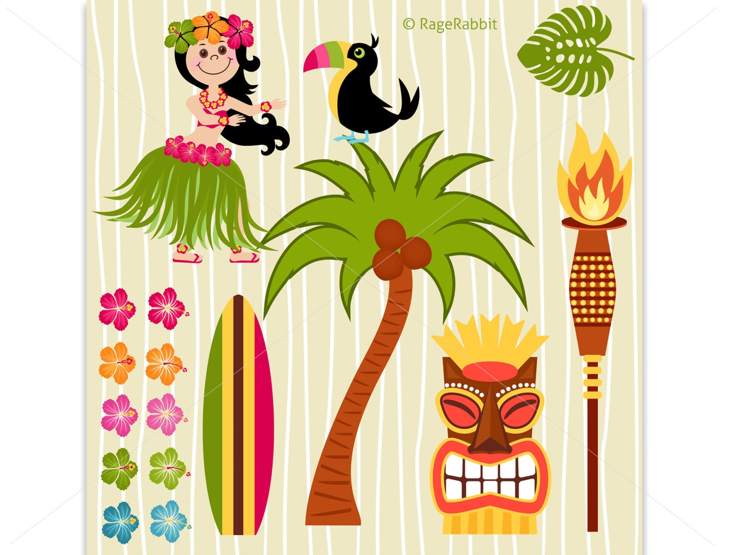 Hawaiian Luau Tiki Party Vector Illustration Clipart Digital Clipart ...