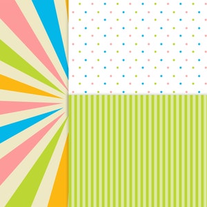 Vintage Digital Paper Set, Polka Dots, Stripes, Spring, Leaf, Natural ...