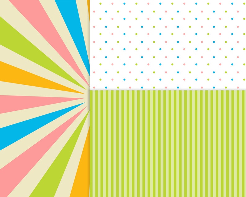 Vintage Digital Paper Set, Polka Dots, Stripes, Spring, Leaf, Natural ...